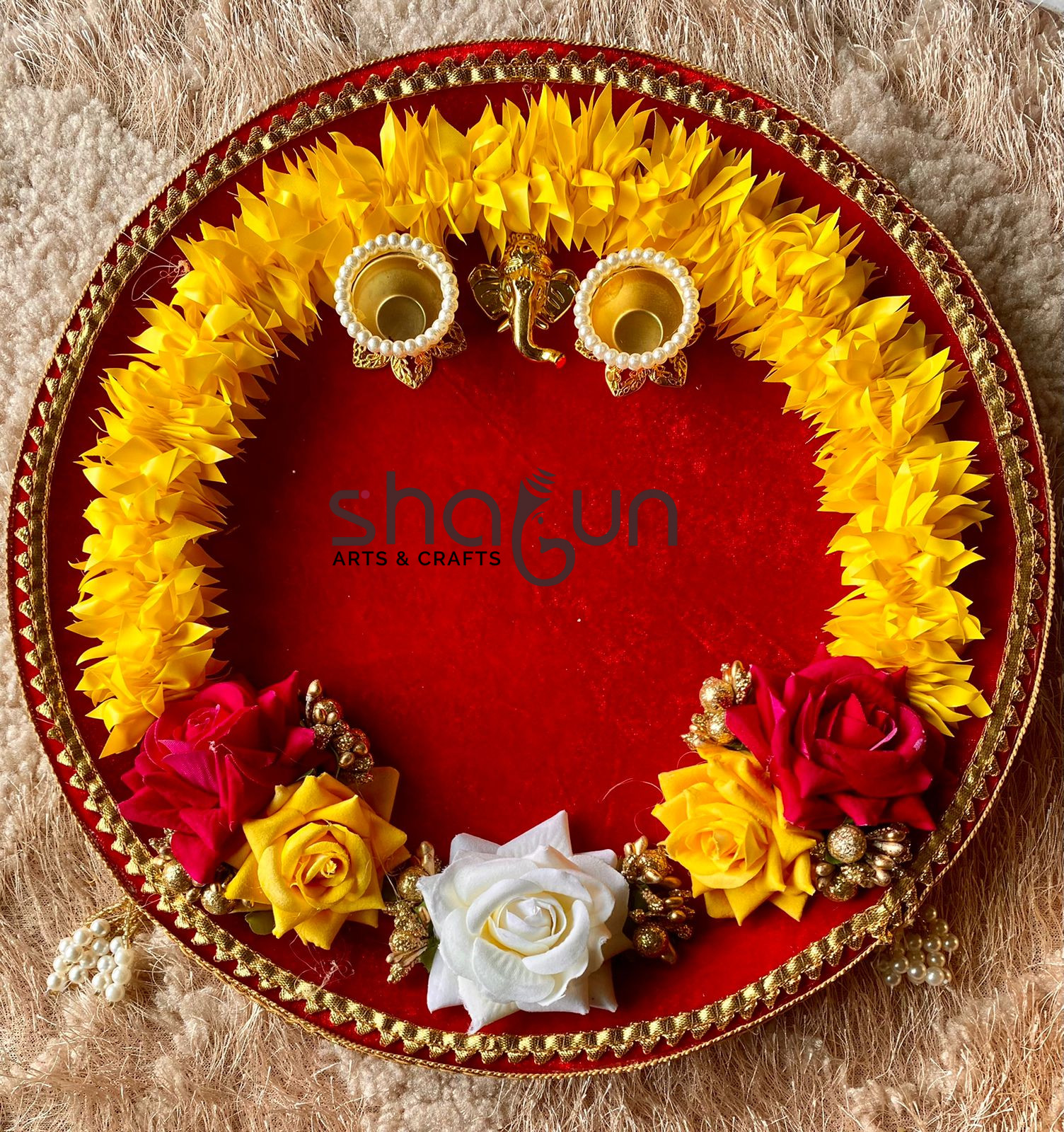 Red Pooja Thali - Shagun Arts and Crafts