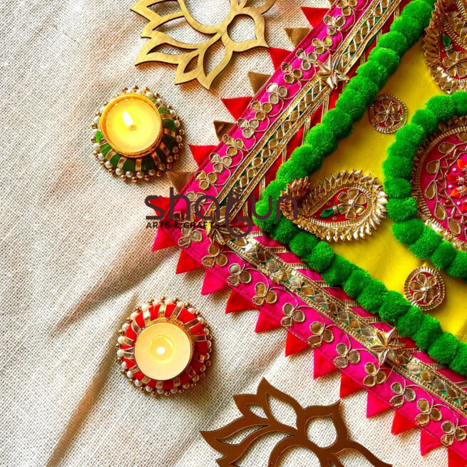Square Rangoli Mat with Candles and Lotus – Shagun Arts and Crafts