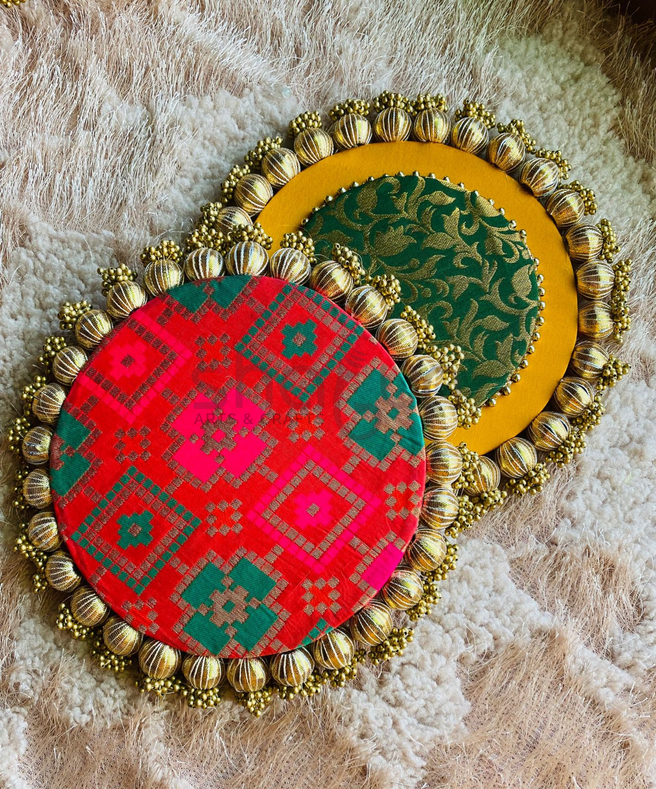 Patola Double Sided Plates G/R/Y – Shagun Arts and Crafts