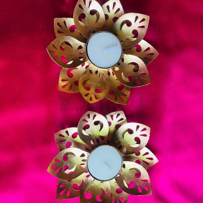 Gold Metal Diya Pair - Shagun Arts and Crafts