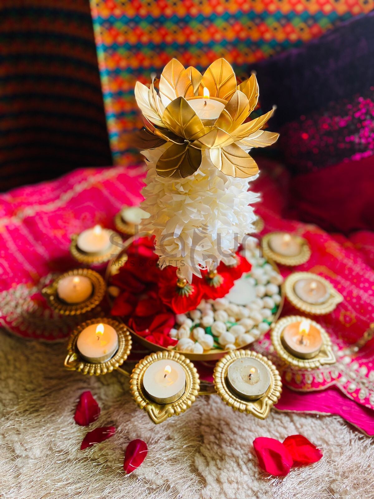 Gold Diya Urli with Standing Lotus - Shagun Arts and Crafts