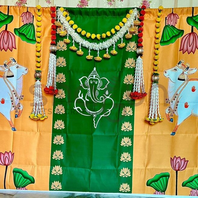 Pichwai And Ganesha Backdrop - Shagun Arts and Crafts