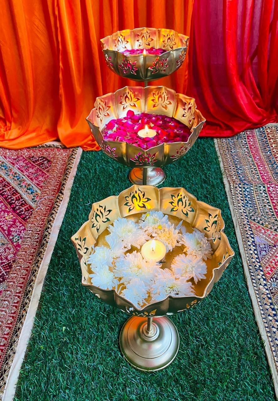 3 pcs Lotus Standing Urli Set - Shagun Arts and Crafts