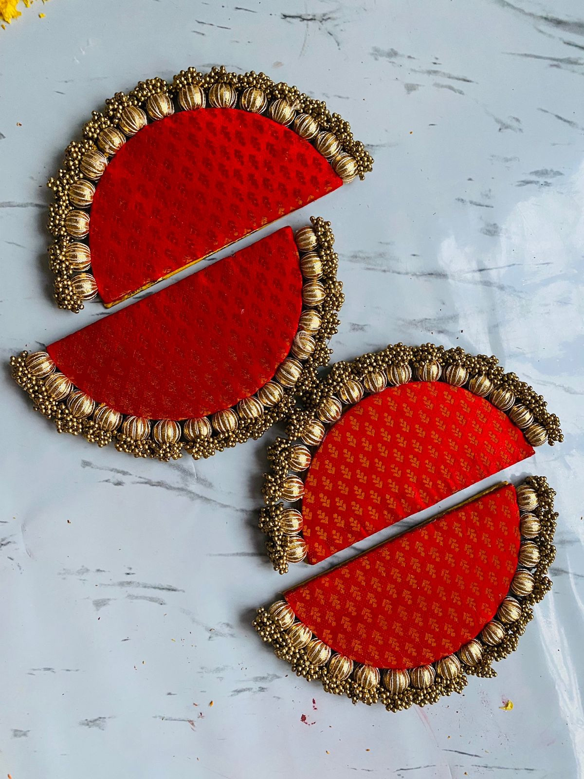 Patola Half Circle plates red/yellow - Shagun Arts and Crafts